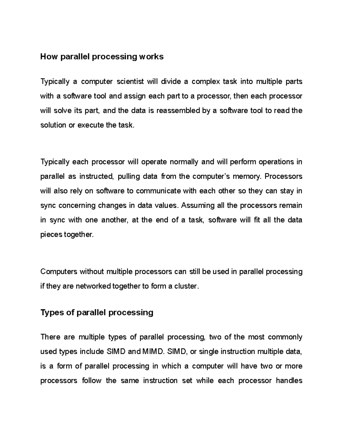 Parallel Processing Working - How parallel processing works Typically a ...