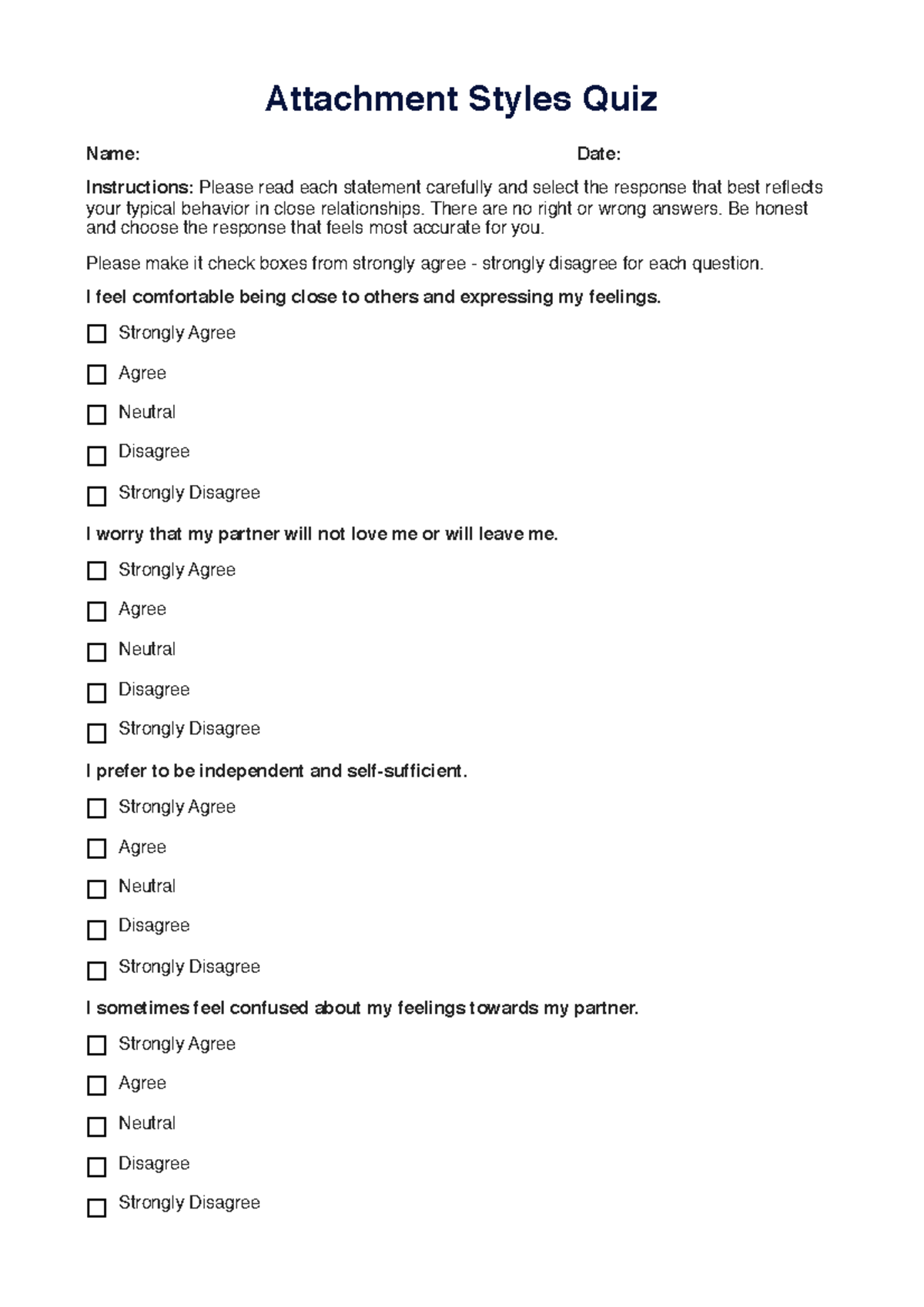 Attachment-styles-quiz - Attachment Styles Quiz Name: Date ...