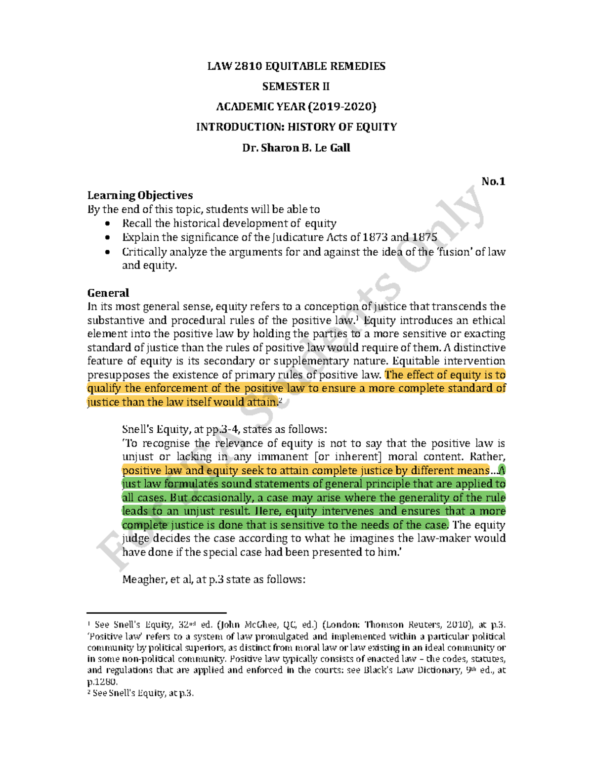 History of Equity - Lecture Notes - LAW 2810 EQUITABLE REMEDIES ...