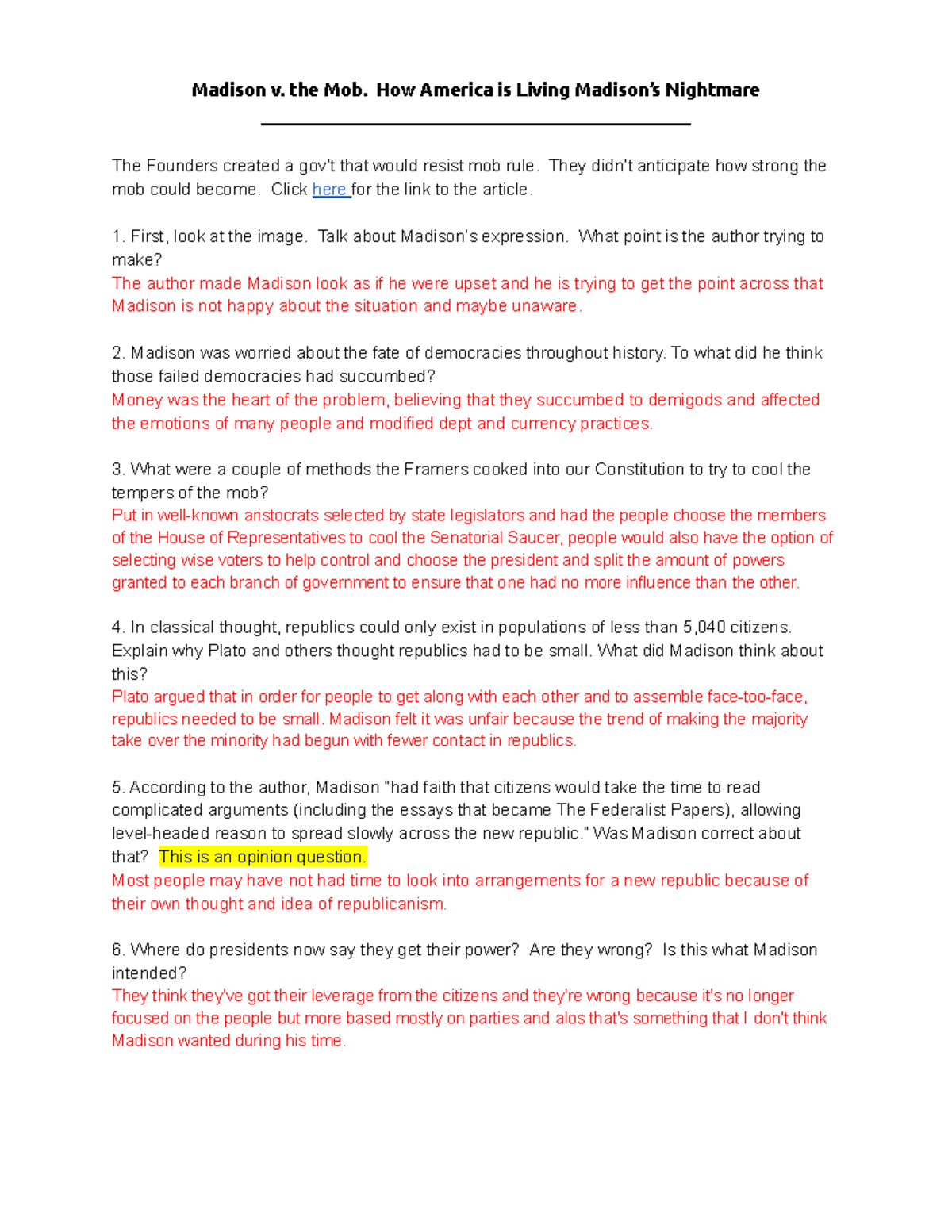 How America is Living Madison's Nightmare - Madison v. the Mob. How ...