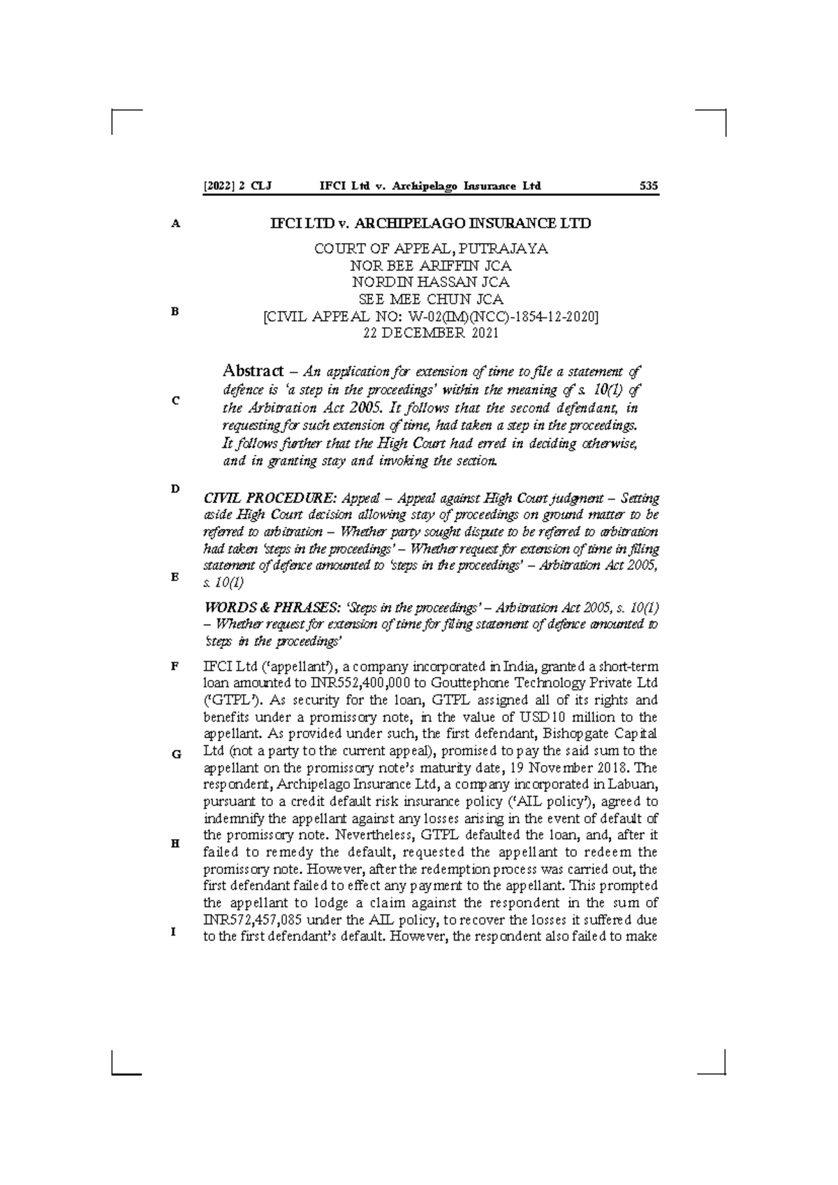 [EOT waive s10 Arbitration] IFCI Ltd v Archipelago Insurance Ltd CLJ ...