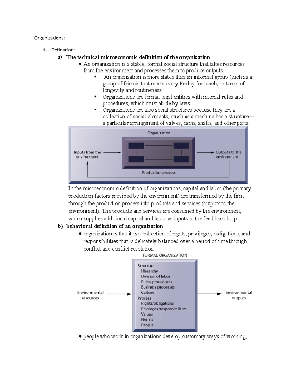 Lect 3. mis notes -organisation - Organizations: 1. Definations a) The ...