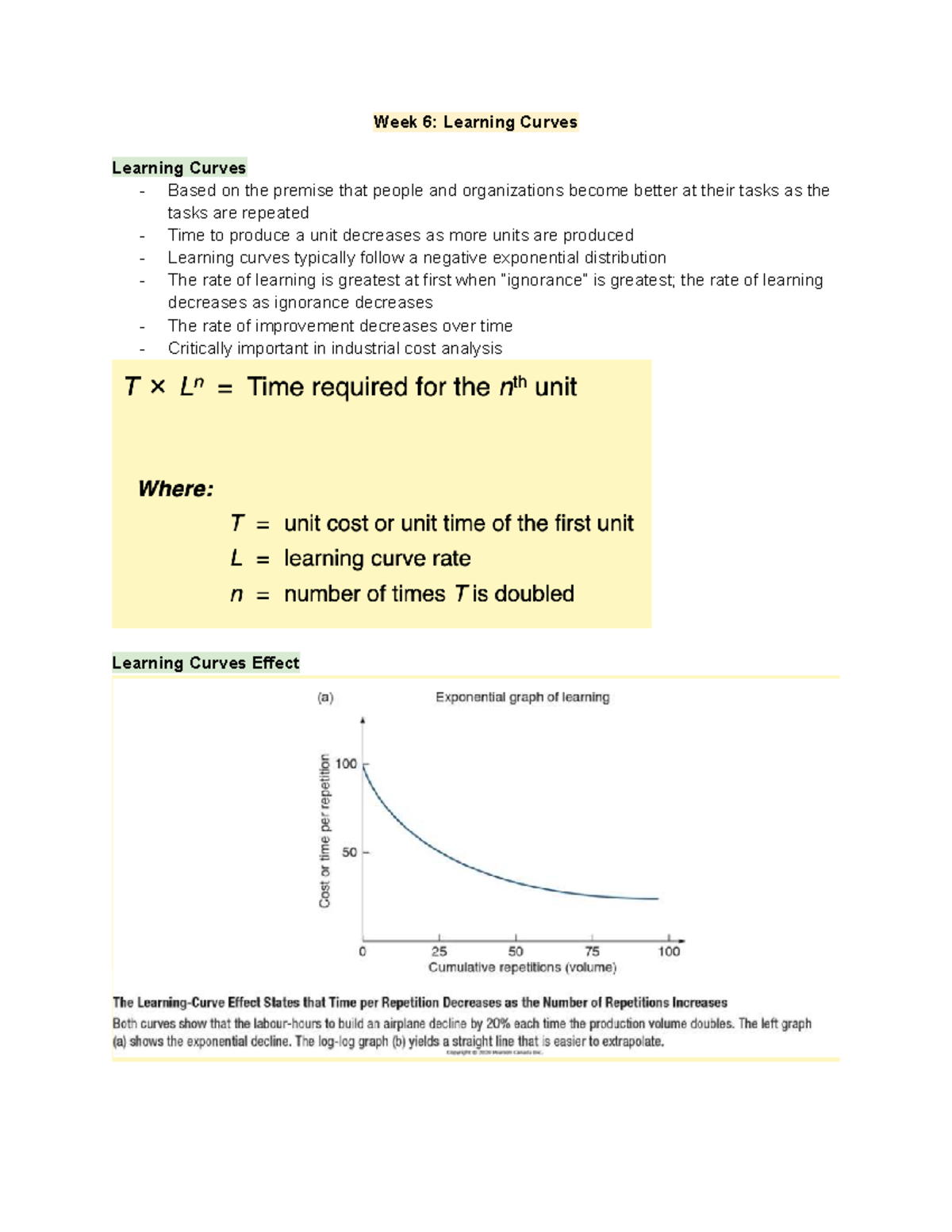 GMS401 Weeks 6-9 - Week 6: Learning Curves Learning Curves - Based on ...