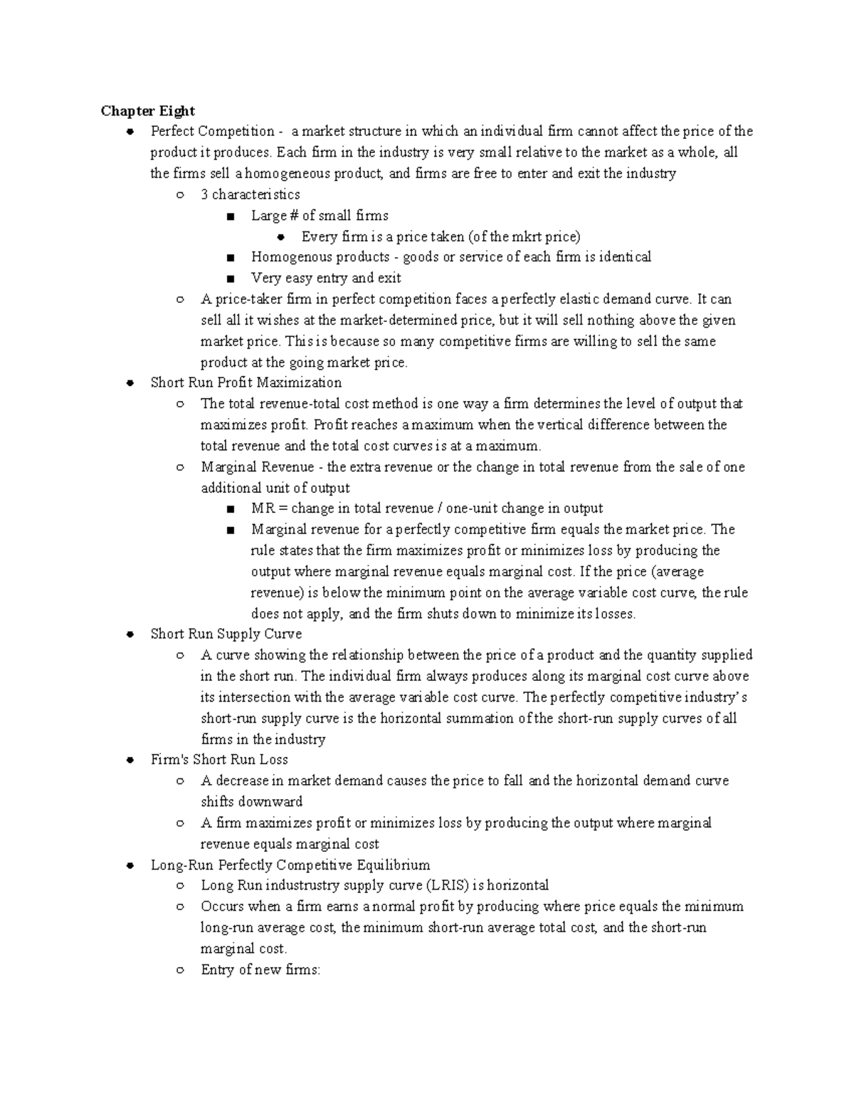 Econ Chapter 8 - Lecture notes 8 - Chapter Eight Perfect Competition ...