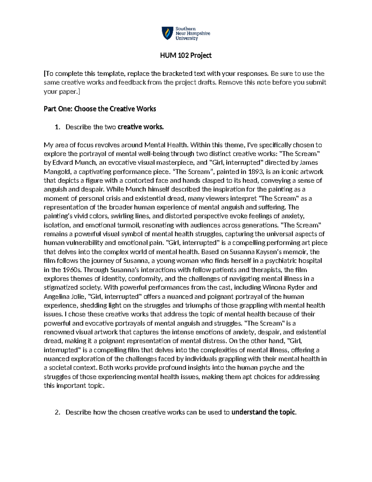 HUM 102 Module Seven Project - HUM 102 Project [To complete this ...