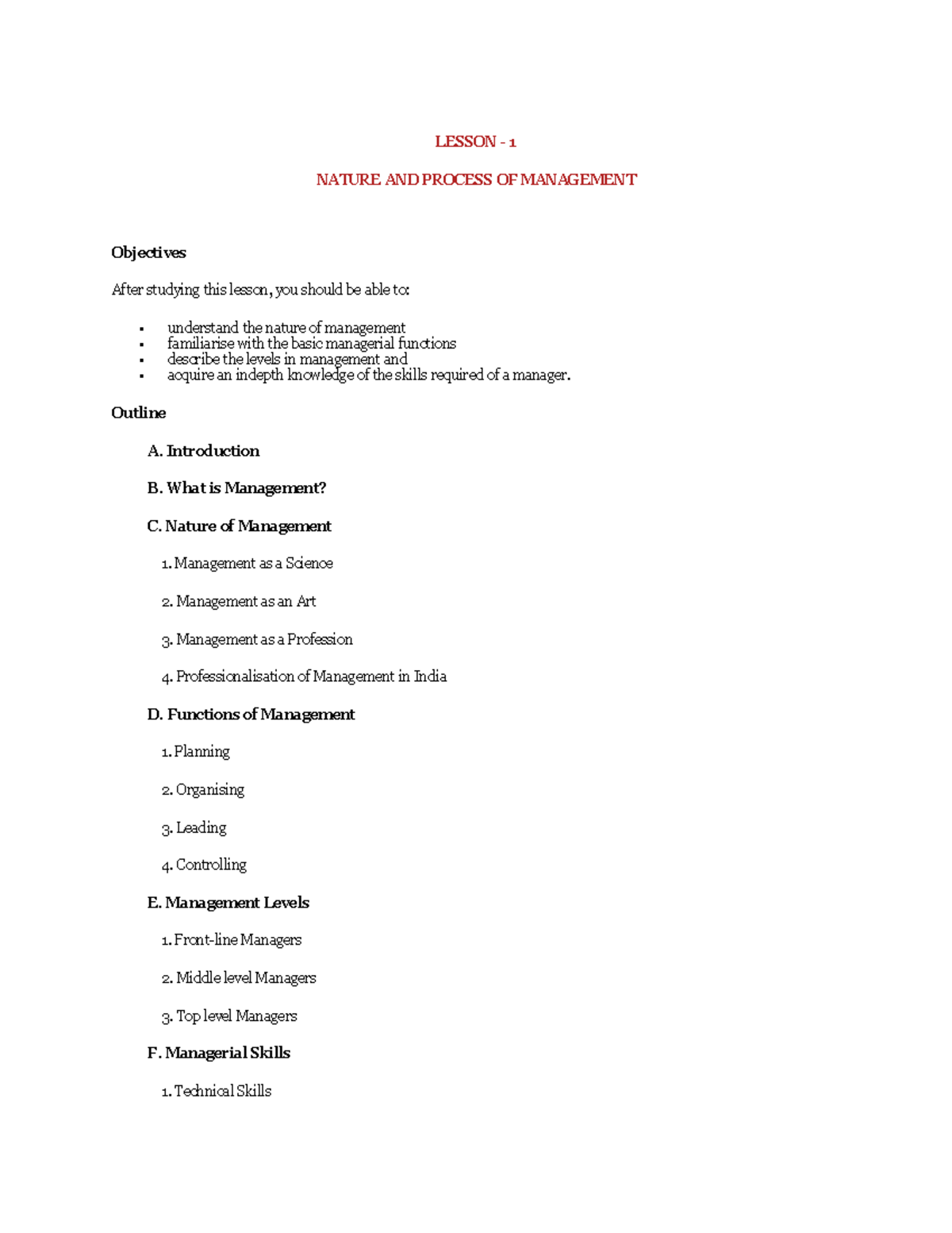 Principles of Management - LESSON - 1 NATURE AND PROCESS OF MANAGEMENT ...