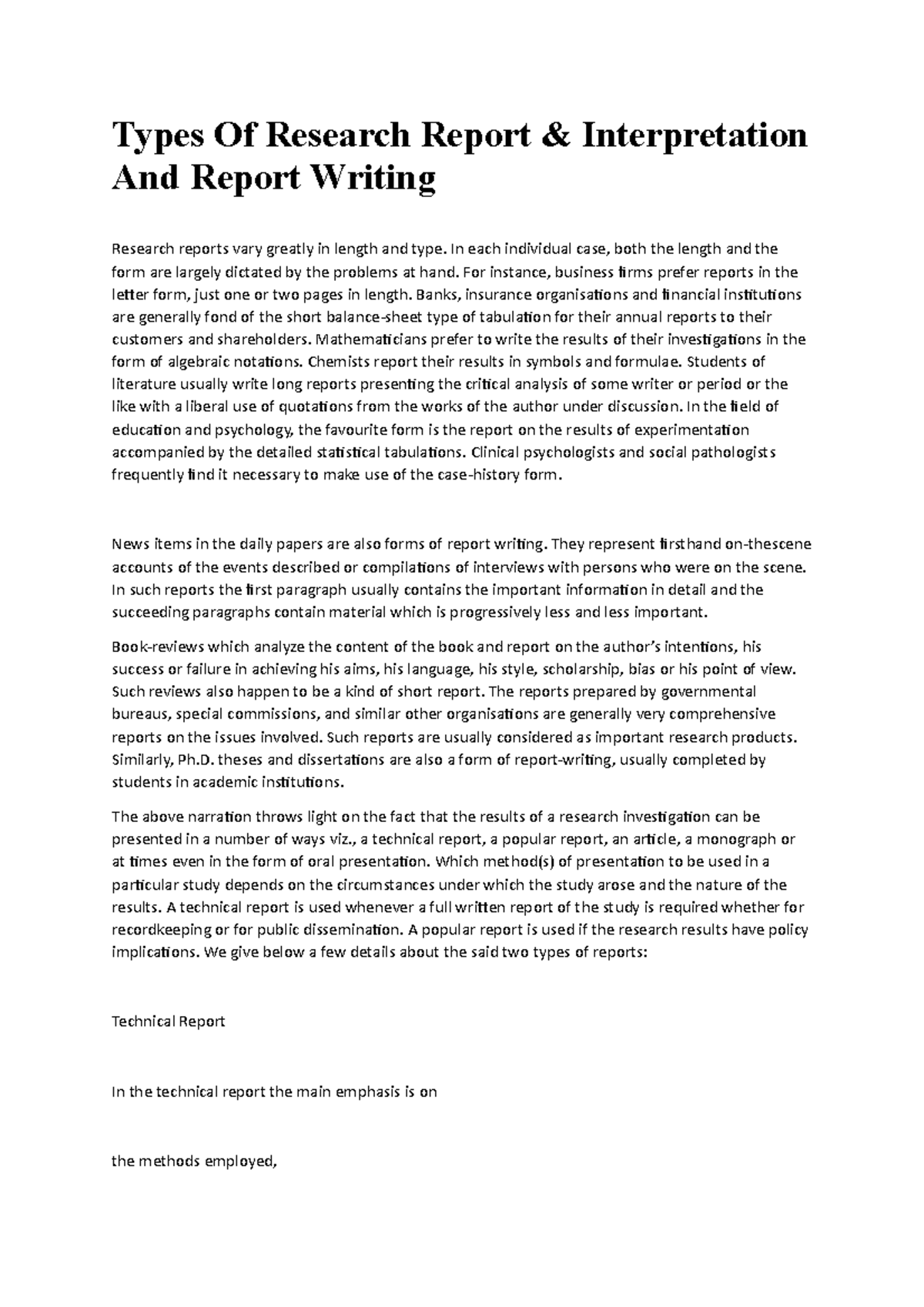 Research methadology - Types Of Research Report & Interpretation And ...