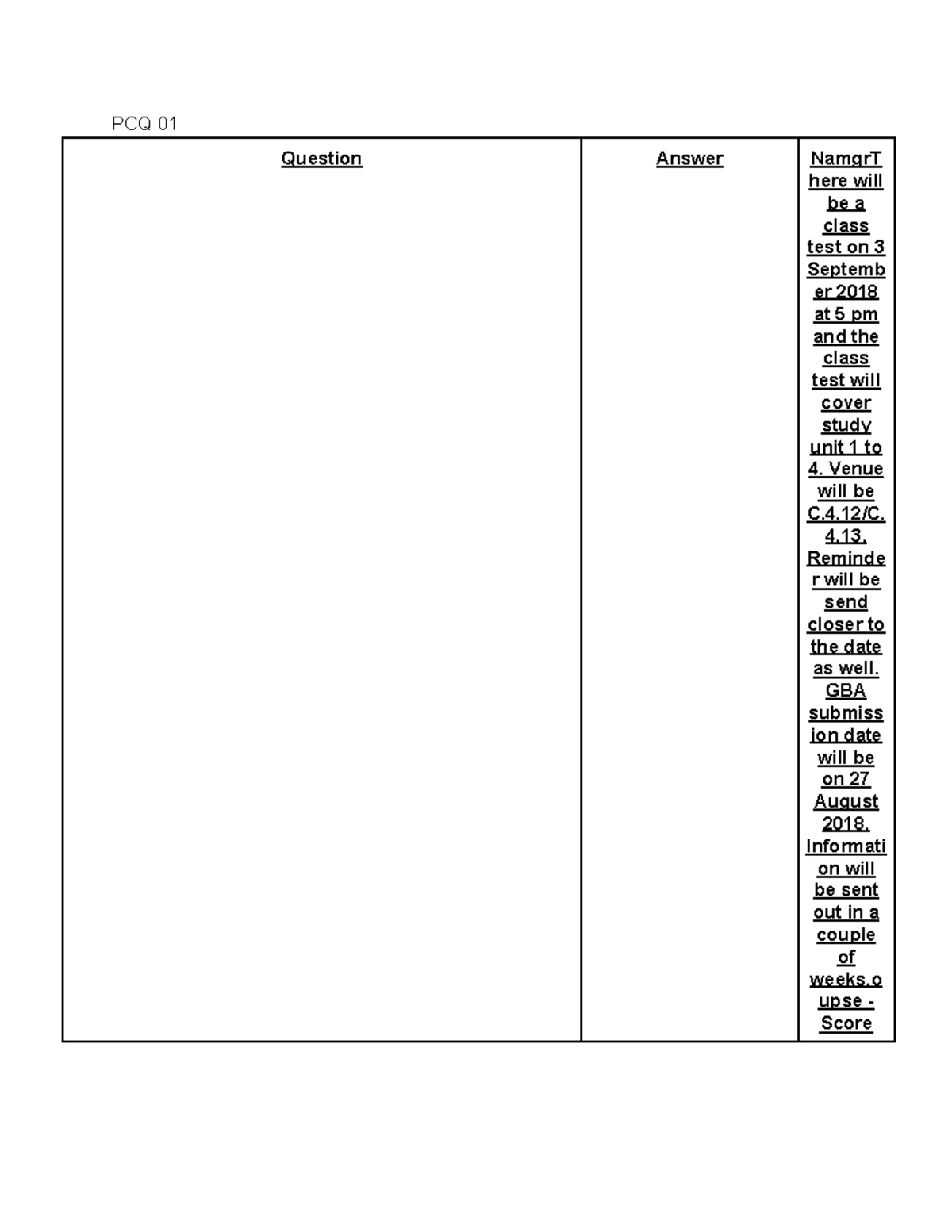 MKT 202 PCQ - this is summary of all the pcoqs involved. - PCQ 01 ...