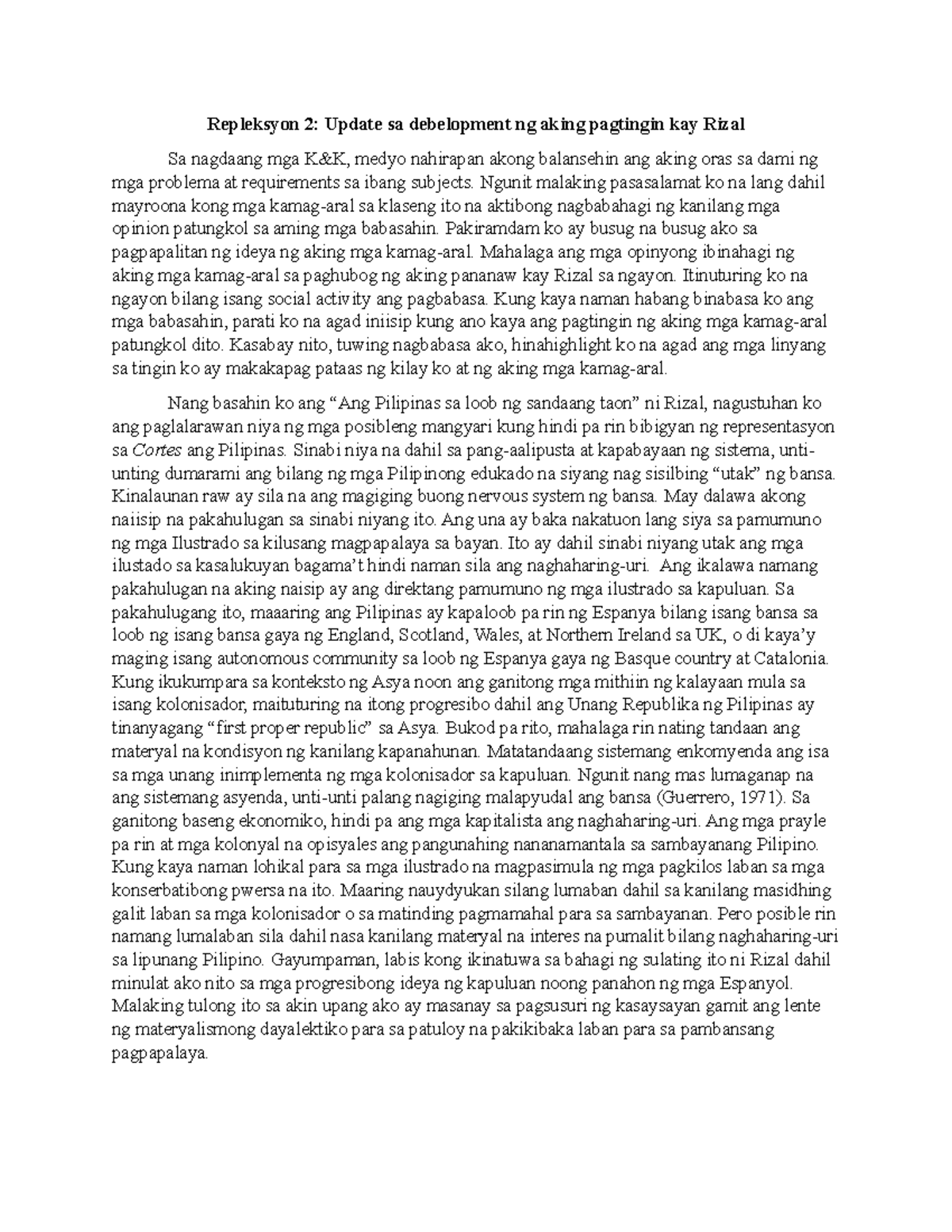 Repleksyon 2 - asdasdsadfsdtgftdh - Repleksyon 2: Update sa debelopment ...