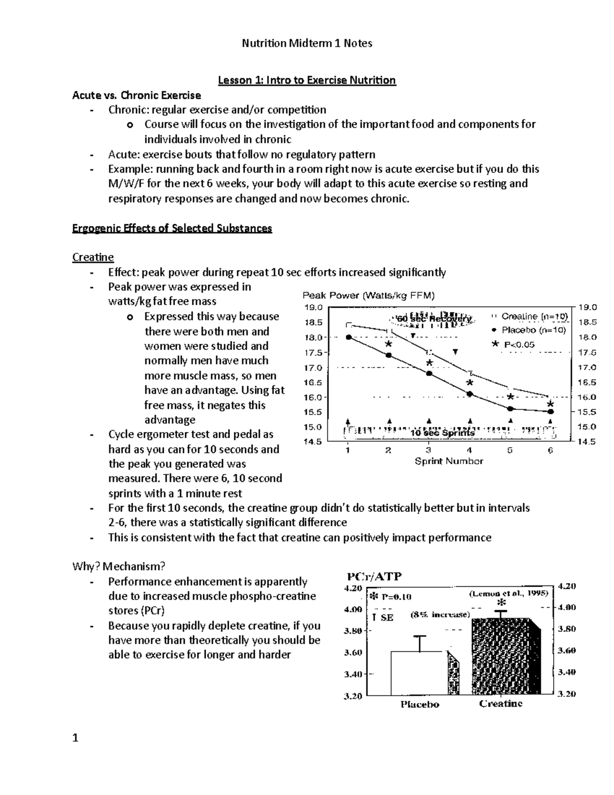 Midterm 1 Notes - Lesson 1: Intro to Exercise Nutrition Acute vs ...