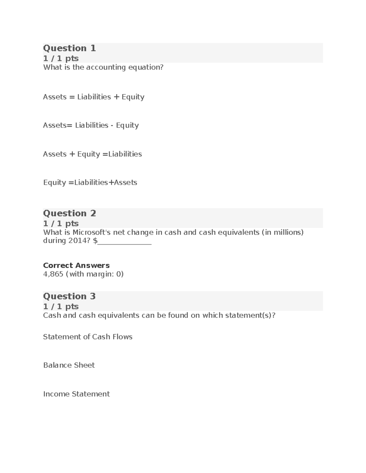 W04 Study & Quiz. Financial Statements - Question 1 1 / 1 pts What is ...