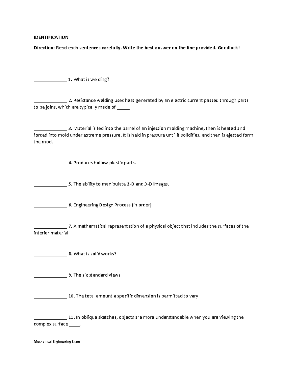 Mechanical Engineering Practice Exam 7 - Mechanical Engineering Exam ...
