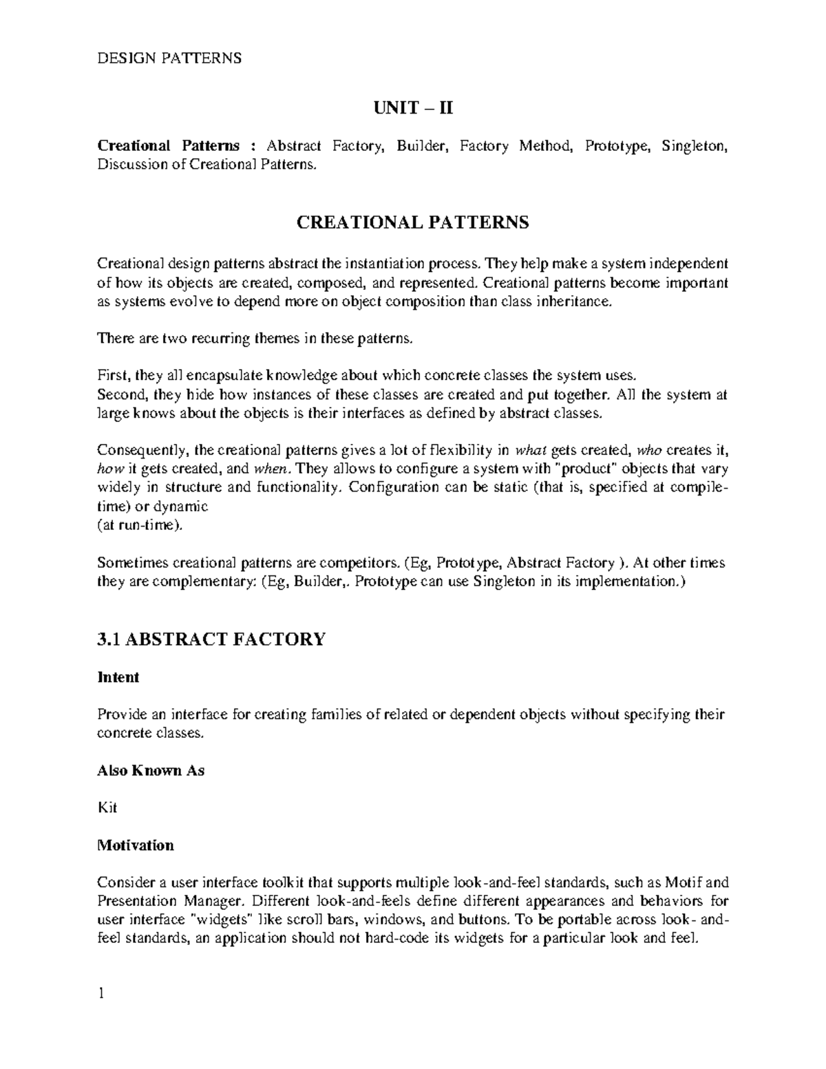 Design patterns unit-2 design pattern - UNIT – II Creational Patterns ...