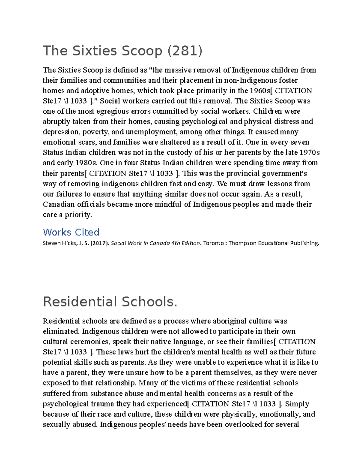Discussion Post 8 - The Sixties Scoop (281) The Sixties Scoop is ...