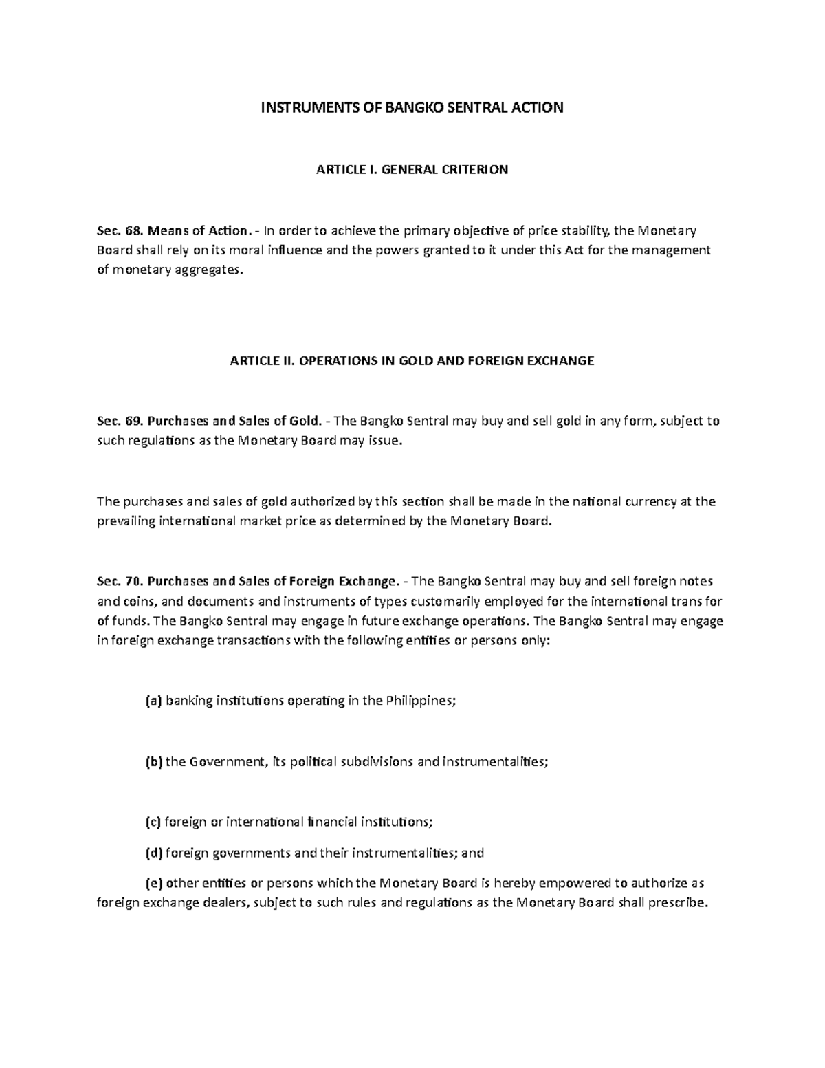 Instruments OF Bangko Sentral Action - INSTRUMENTS OF BANGKO SENTRAL ...