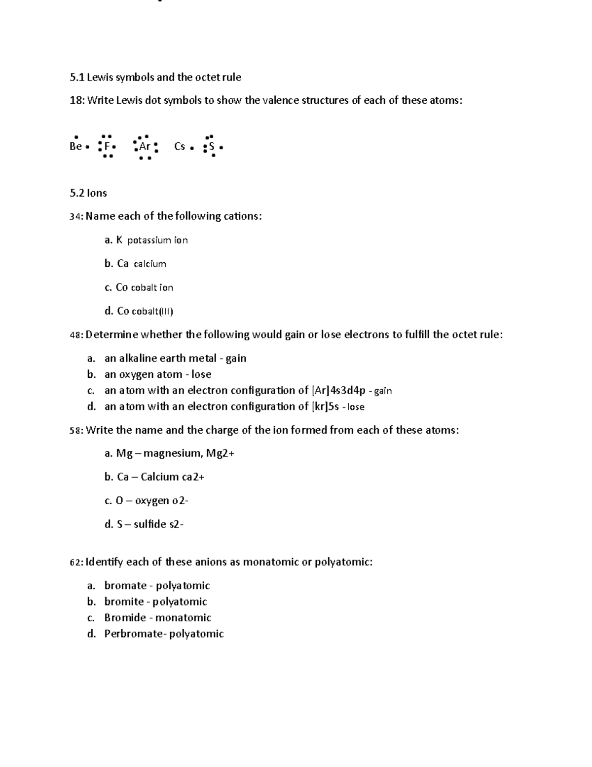 Ch. 5 Assignment - 5 Lewis symbols and the octet rule 18: Write Lewis ...