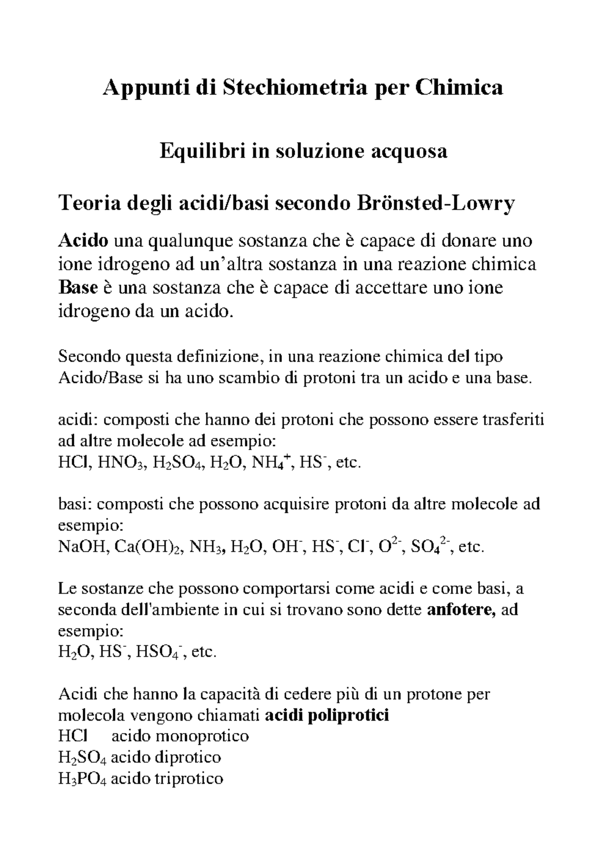 Equilibri - Araneo - Appunti di Stechiometria per Chimica Equilibri in ...