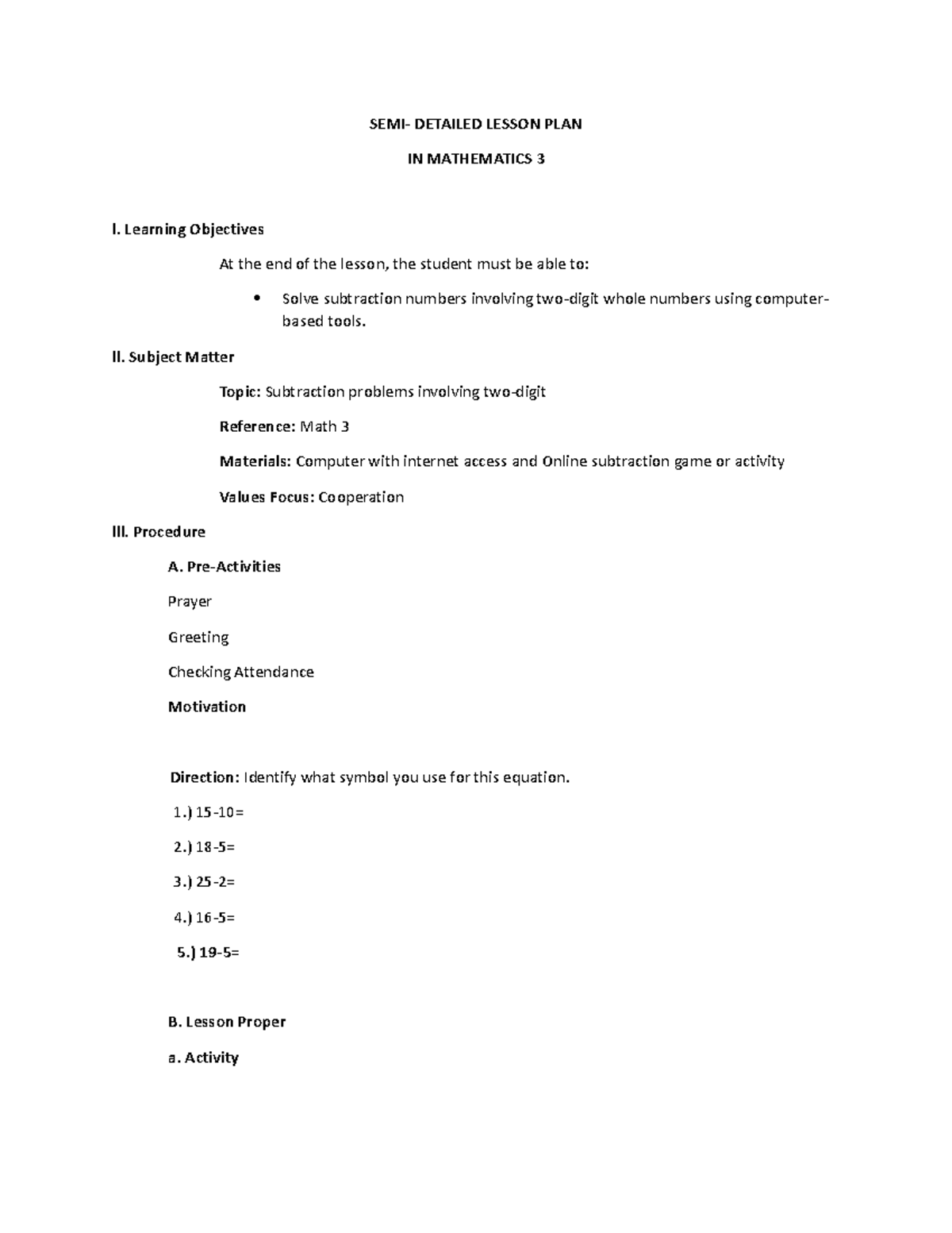 LP- Traditional - lesson plan - SEMI- DETAILED LESSON PLAN IN ...