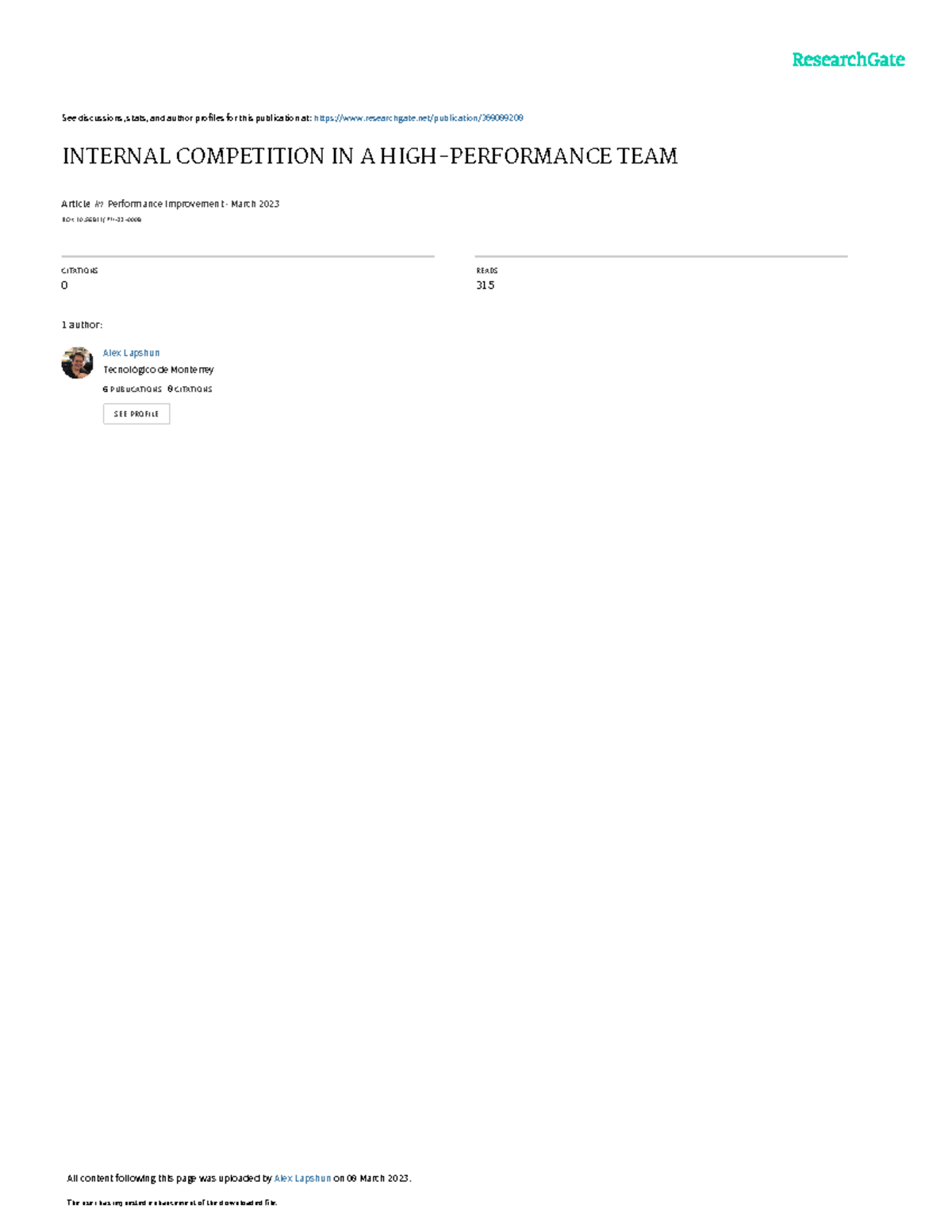 Pijr-62-01-02 1 - INTERNAL COMPETITION IN A HIGHPERFORMANCE TEAM - See ...