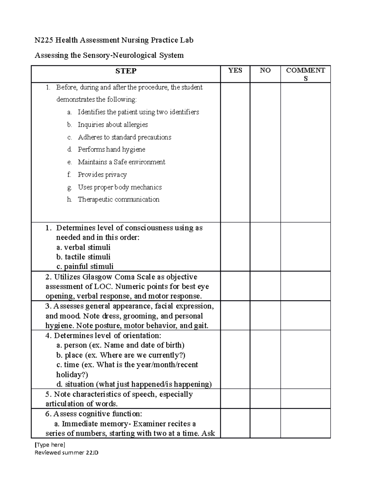 N225 Sensory-Neuro reviewed su 2022 - N225 Health Assessment Nursing ...