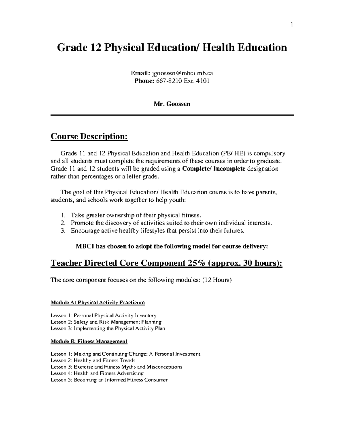 Grade 12 pe course outline fianl - Grade 12 Physical Education/ Health ...