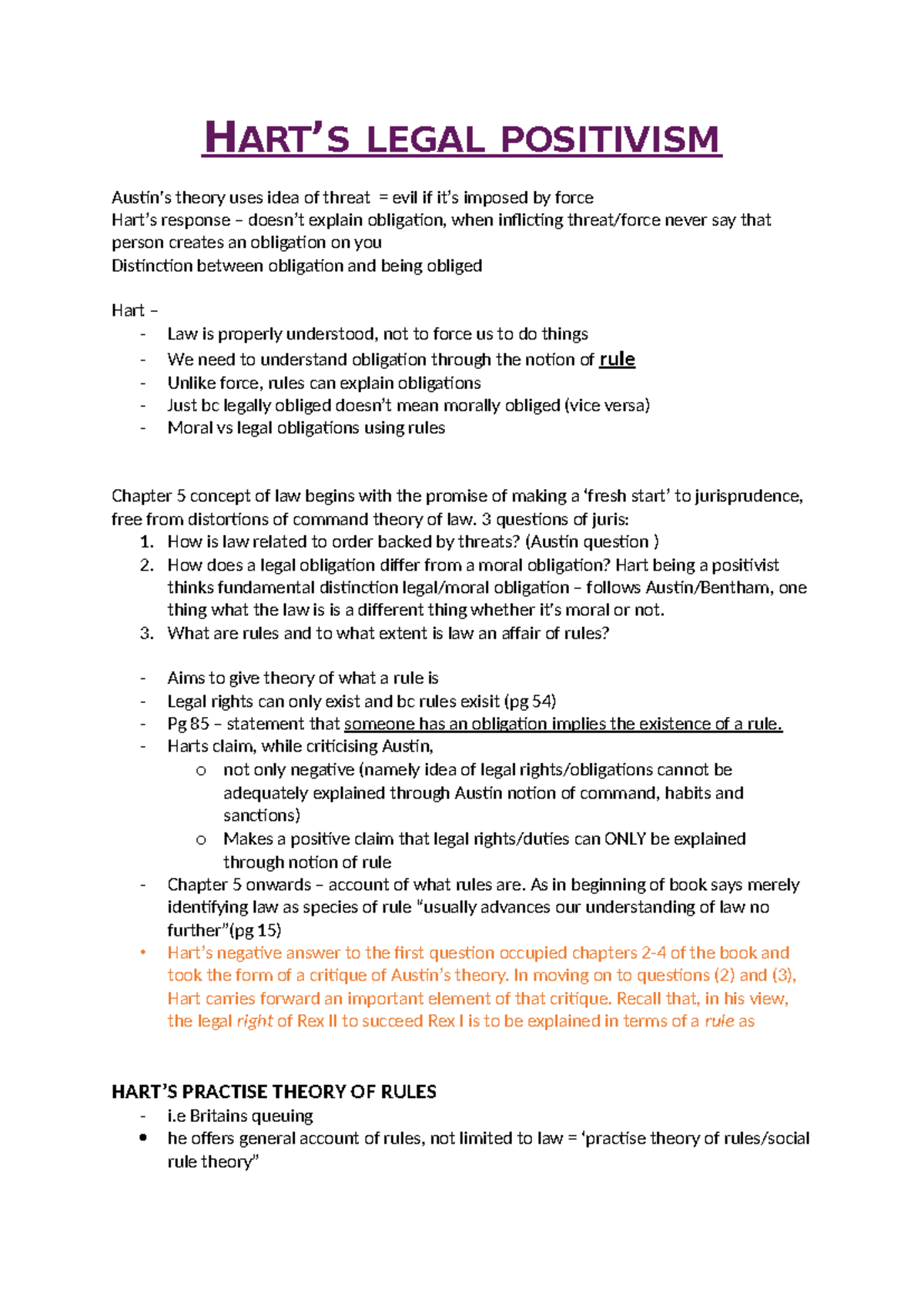 9. Hart - HART’S LEGAL POSITIVISM Austin's theory uses idea of threat ...