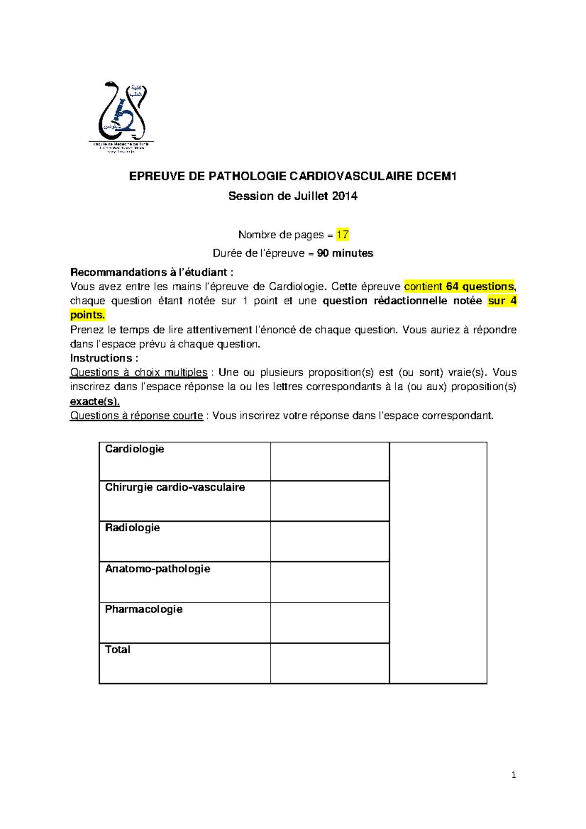 Cours medcin 2 anne - EPREUVE DE PATHOLOGIE CARDIOVASCULAIRE DCEM ...