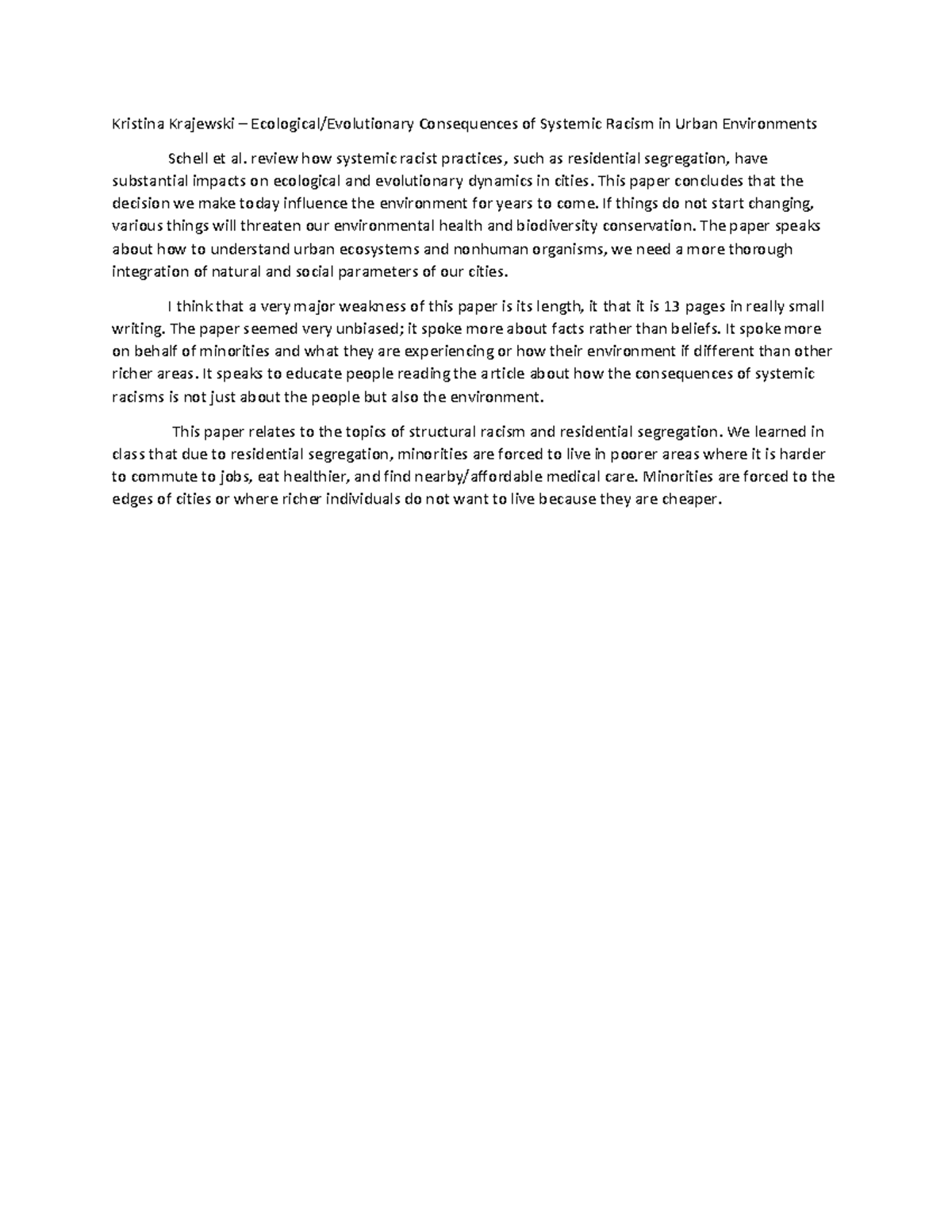 Ecological and Evolutionary Consequences of Systemic Racism in Urban ...