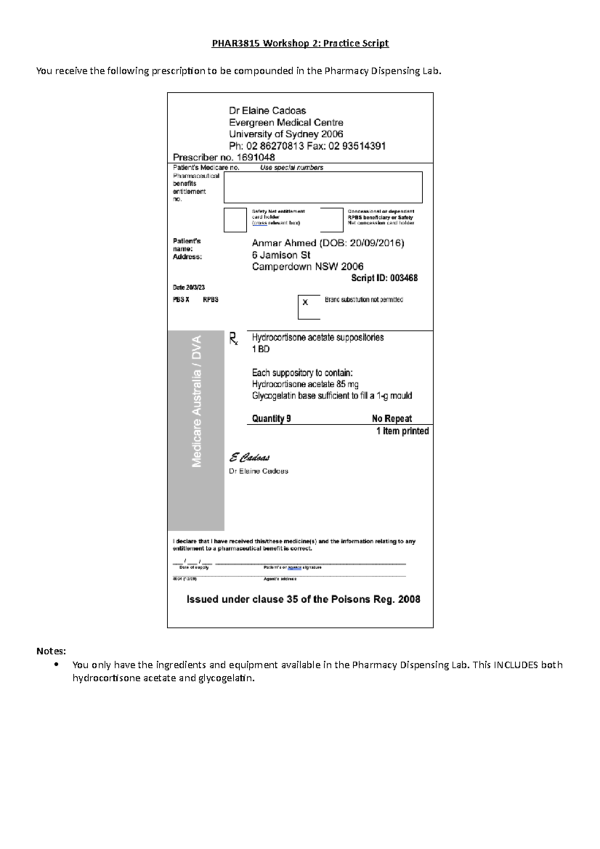 PHAR3815 Workshop 2 Practice Script 110323-1 - PHAR3815 Workshop 2 ...