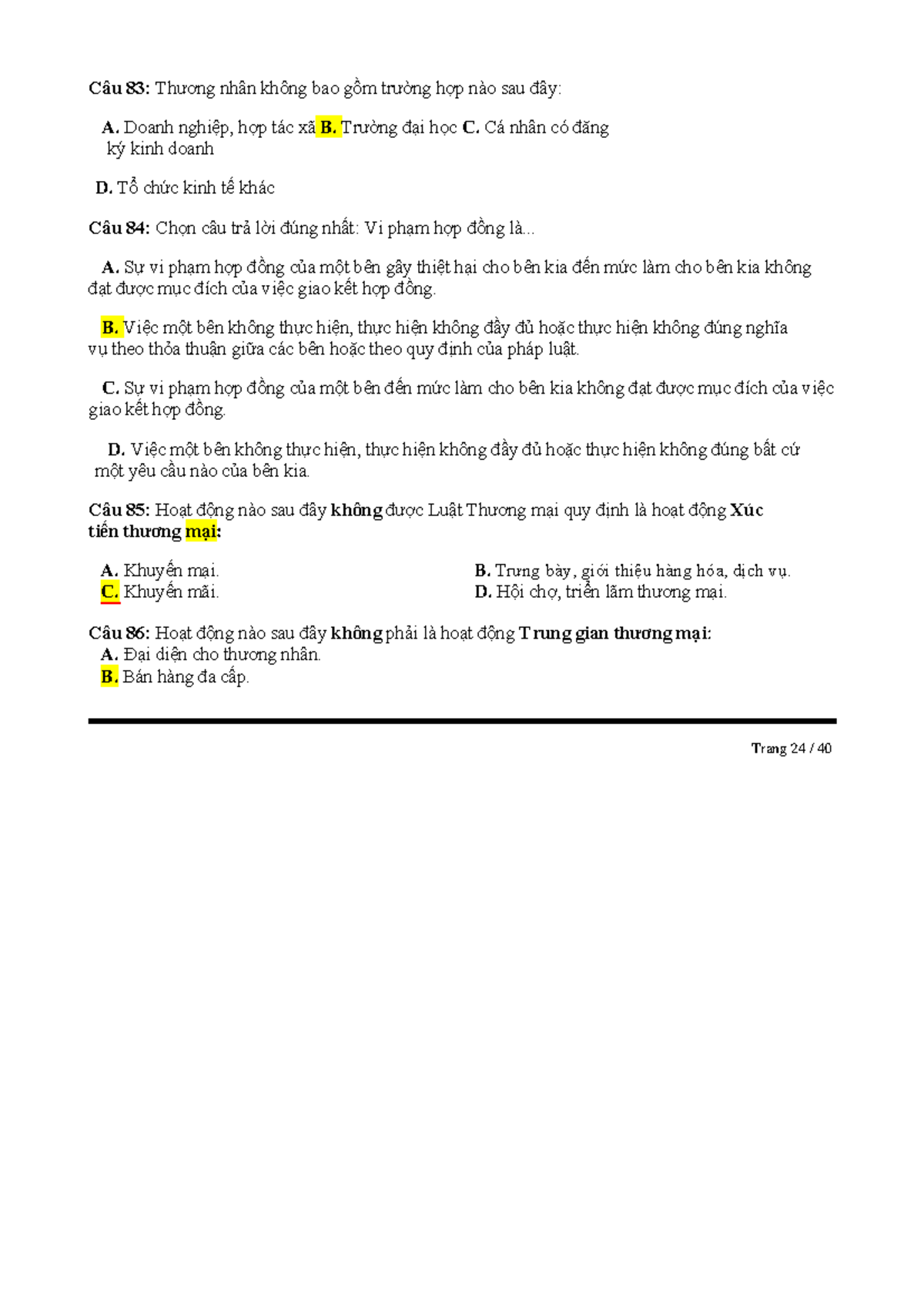 LKD CUỐI KÌ - gggg - Câu 83: Thương nhân không bao gồm trường hợp nào ...