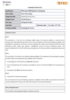 unit 2 assignment - ASSIGNMENT BRIEF SHEET Qualification BTEC Level 5 ...