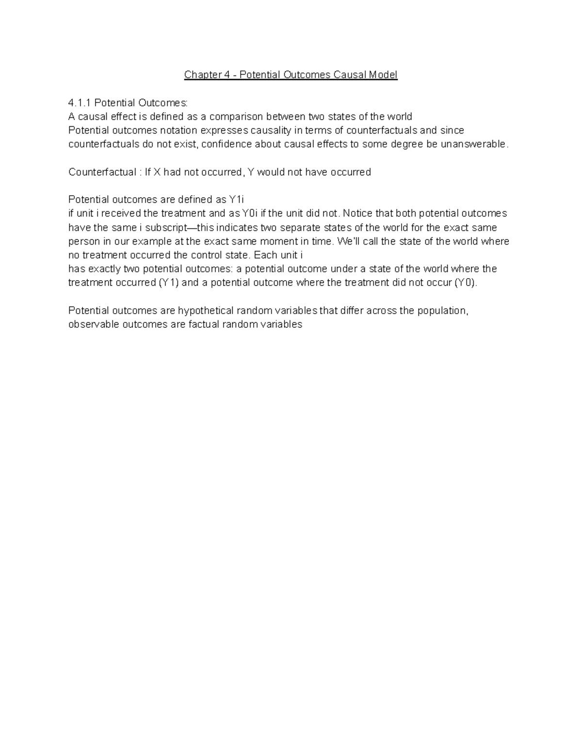 Introduction to Economtrics reading 1 - Chapter 4 - Potential Outcomes ...