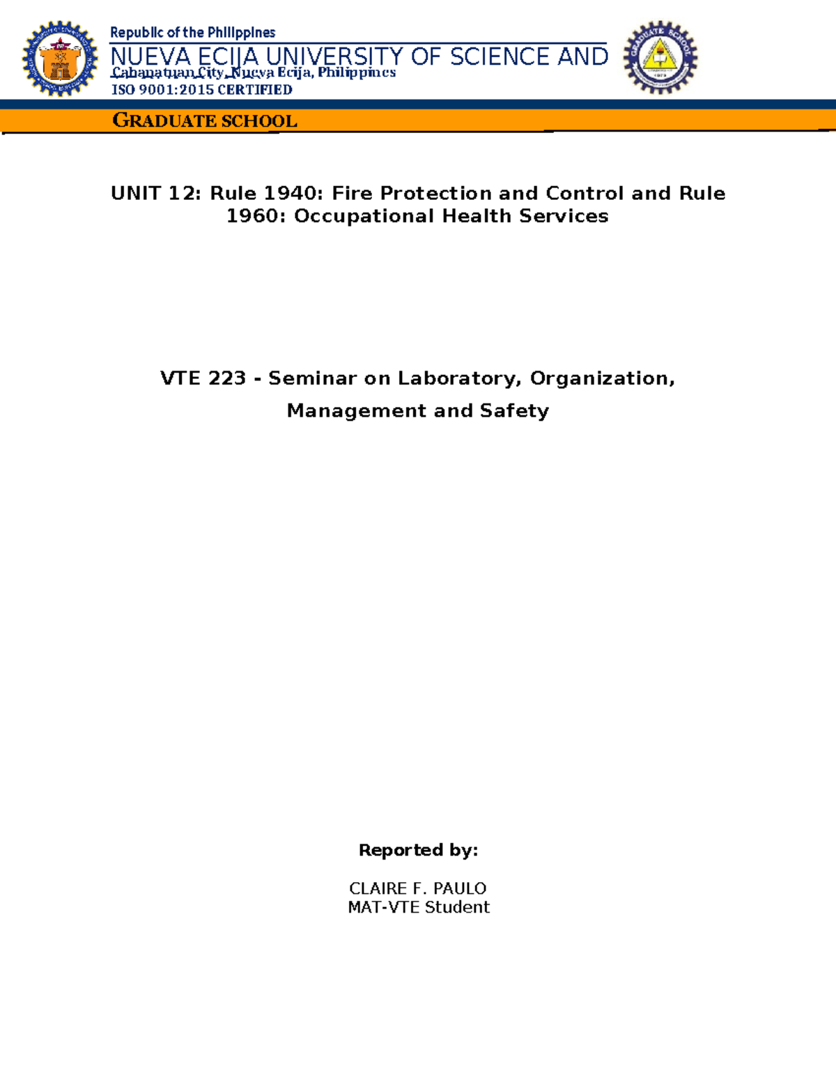 Unit 12 Handout in Rule 1940 Fire Protection and Control and Rule 1960 ... Unit 12 Handout in Rule 1940 Fire Protection and Control and Rule 1960 ...