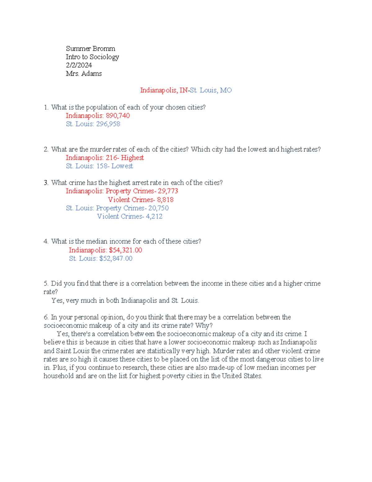 Cities and crimes - lvrasdoipmads;vm - Summer Bromm Intro to Sociology ...