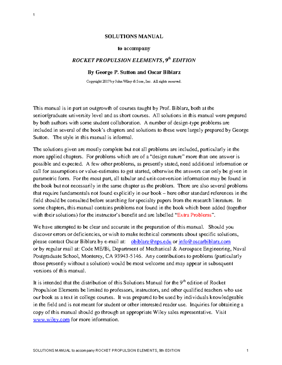 George P Sutton, Oscar Biblarz - Solutions Manual to accompany Rocket ...