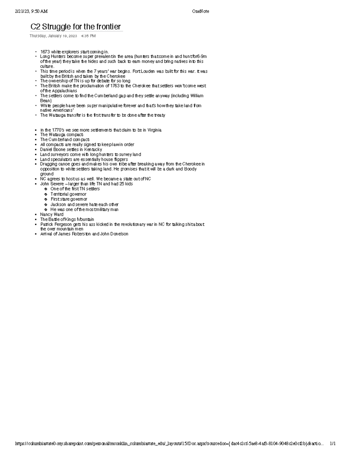 C2 notes tn history - 2/21/23, 9:50 AM OneNote - Studocu