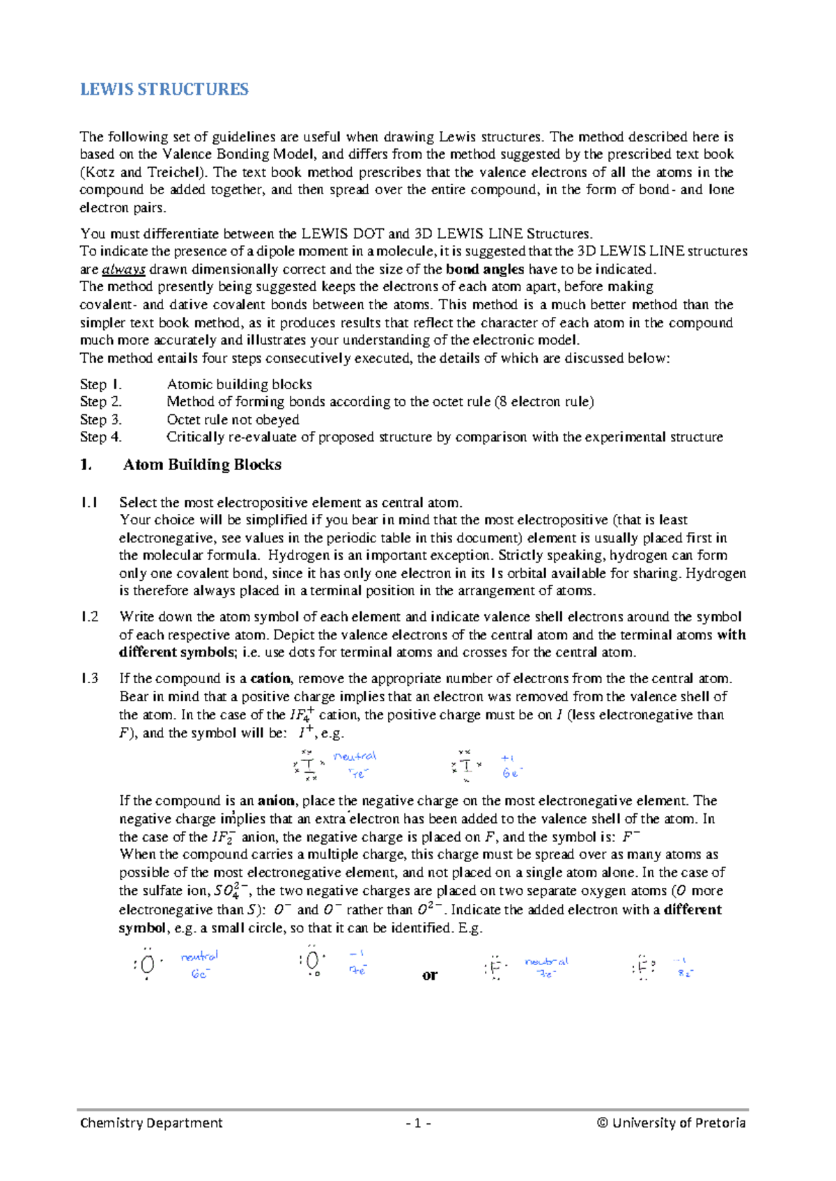 Rules for Drawing Lewis Structures - Chemistry Department - 1 ...