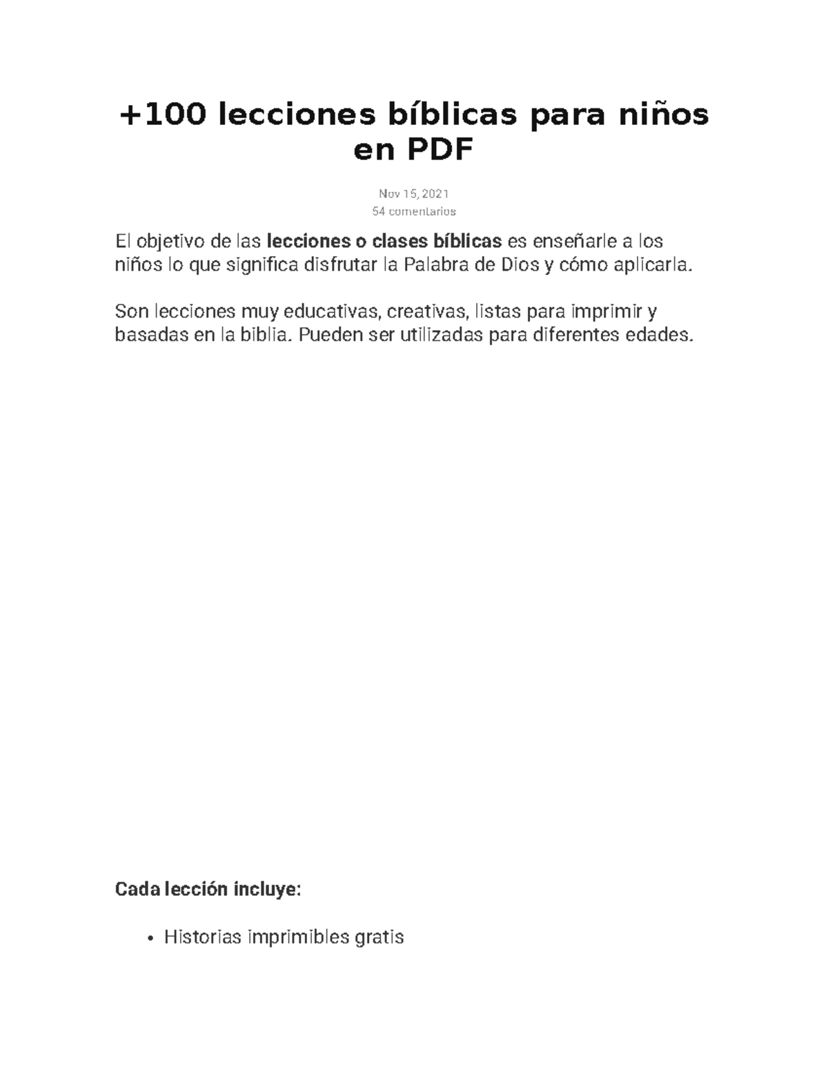 100 lecciones bíblicas para niños en PDF - +100 lecciones bíblicas para niños en PDF Nov 15 ...