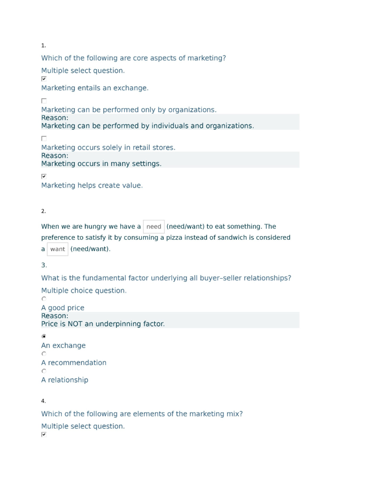 Mrkt answer marketing quiz management quiz 01 - BUS 321 - Studocu