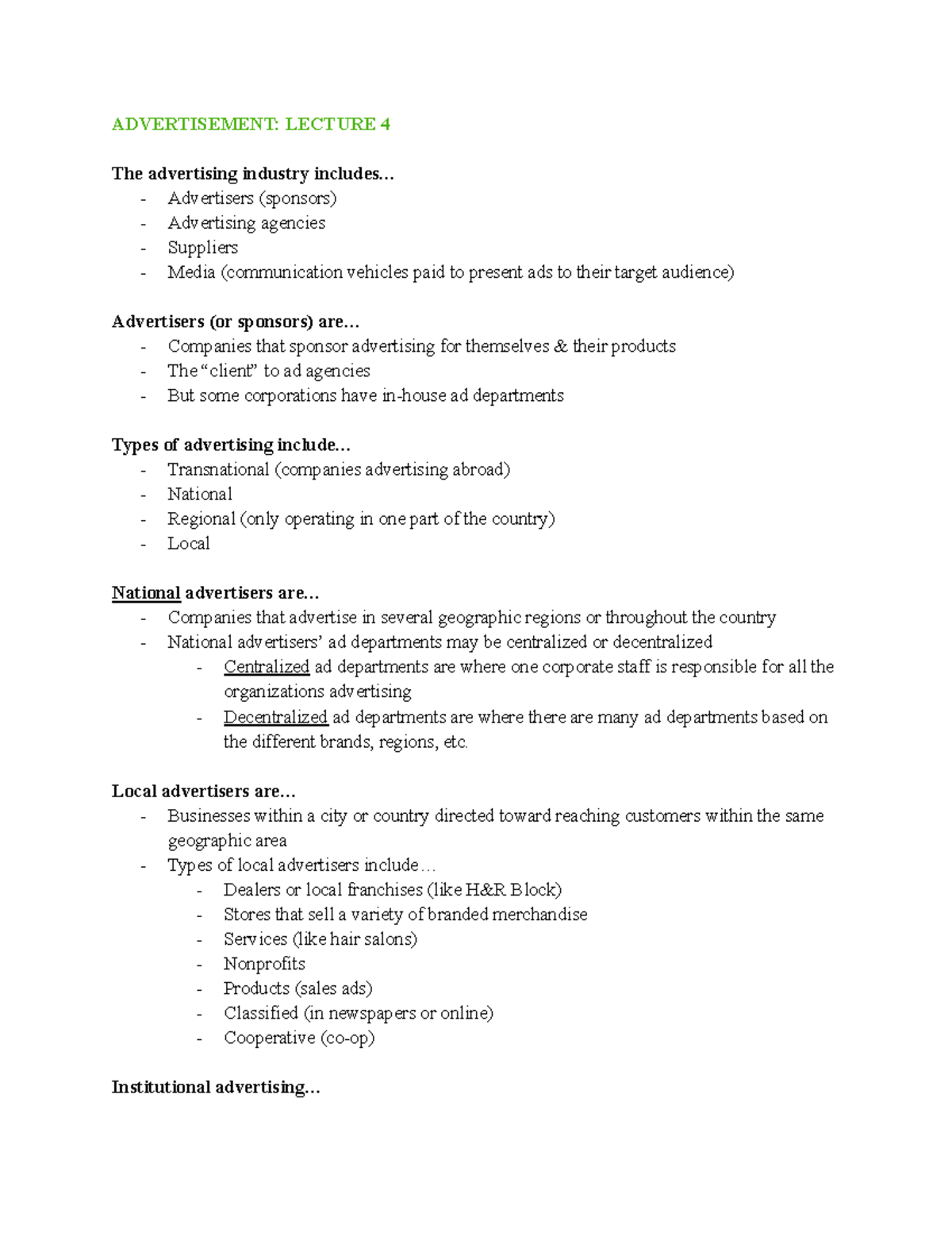 Advertisement Chapter 4 - ADVERTISEMENT: LECTURE 4 The advertising ...