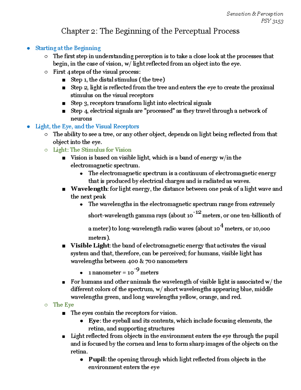 PSY 3153 | Sensation and Perception | Chapter 2: The Beginning of the ...