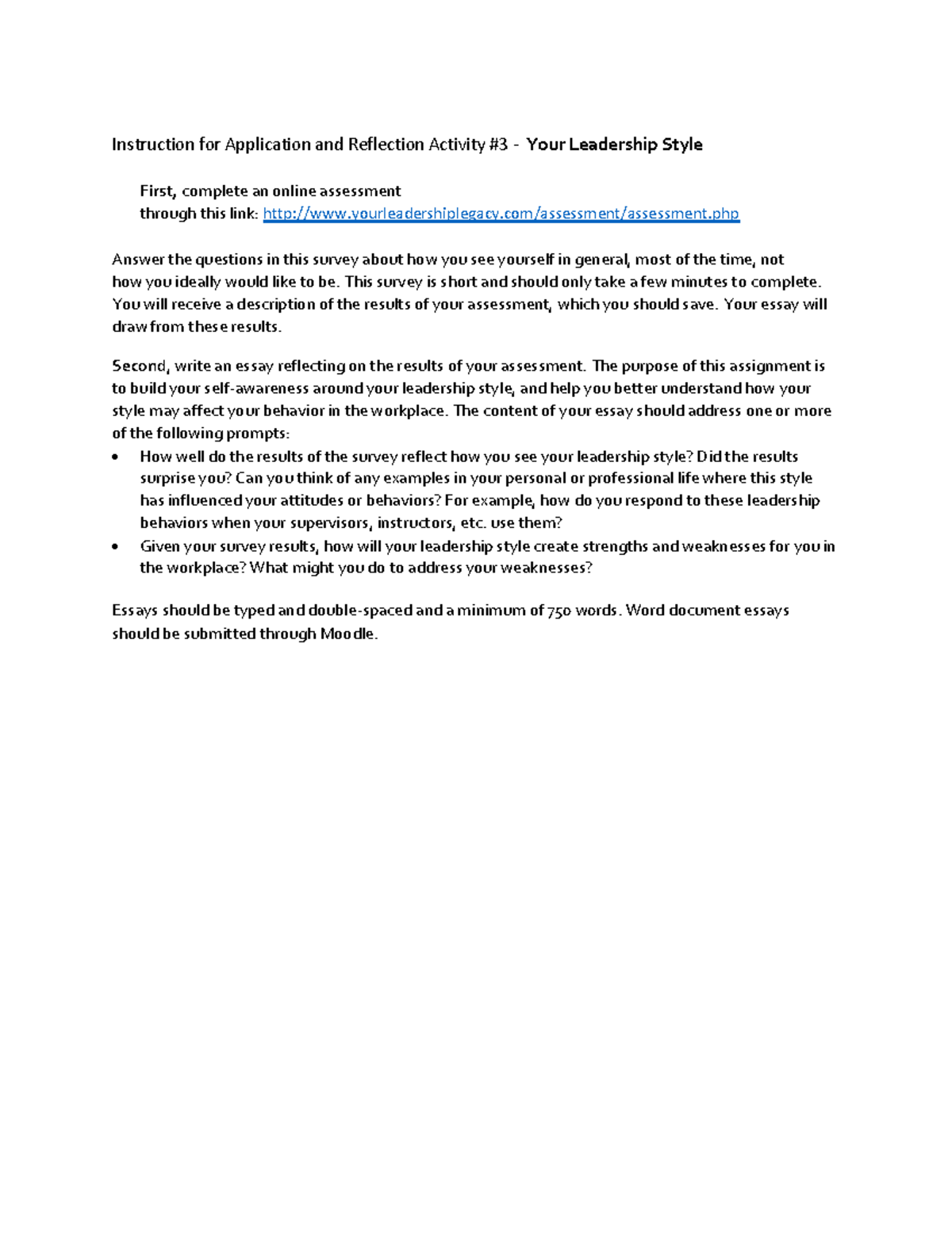 Instruction for Application and Reflection Activity #3 - Your ...