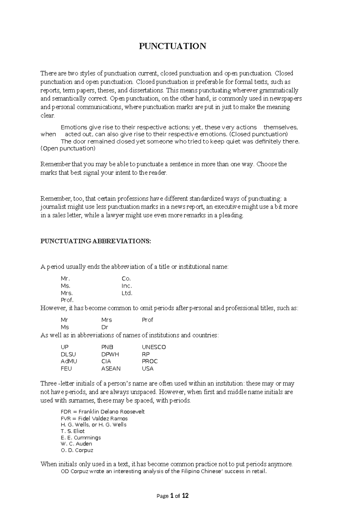Punctuation UP-English-manual 2 - PUNCTUATION There are two styles of ...