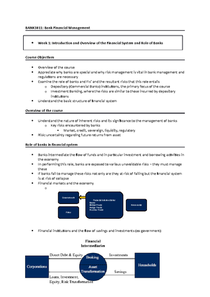 Bank 3011 cheat sheet - Summary of key points in the lecture slides - BANK3011 - Bank 3011 cheat ...