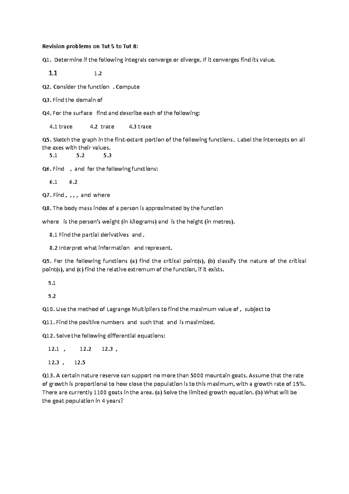 Revision problems on Tut 5 to Tut 8 - Determine if the following ...