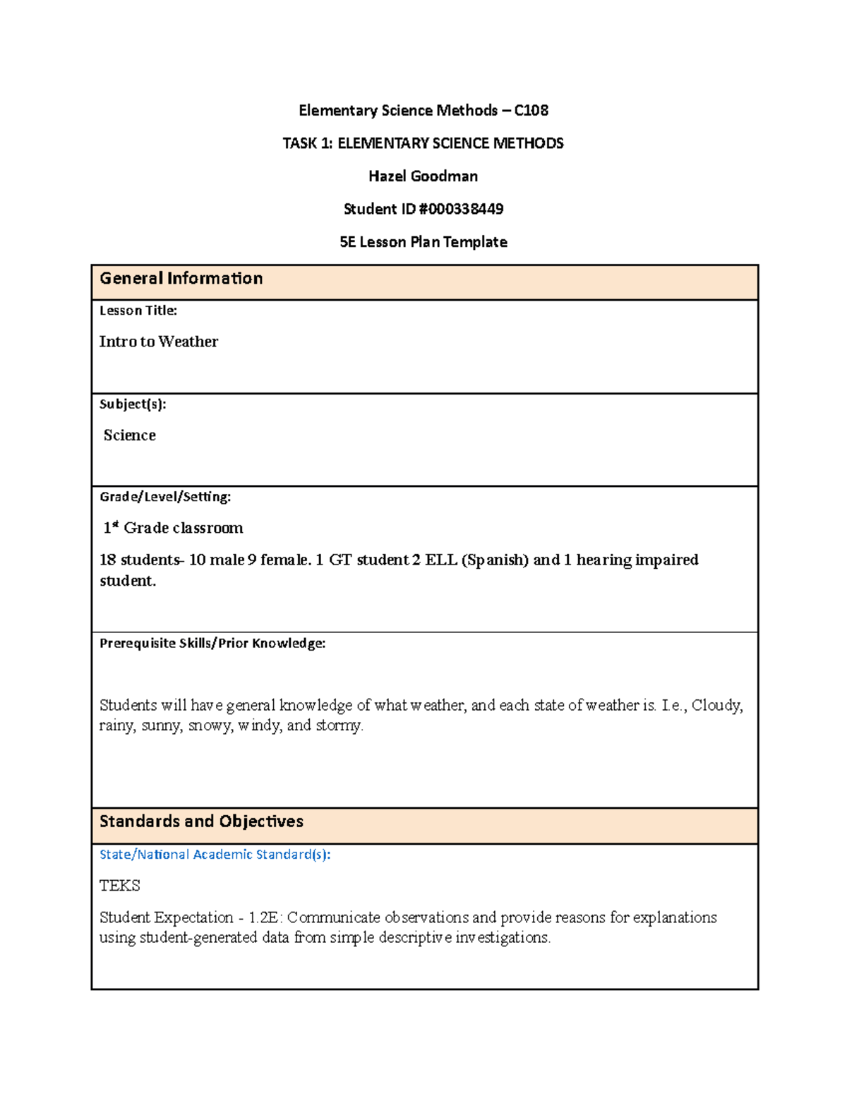Elementary Science Methods - LBM1- Intro to Weather - Elementary ...