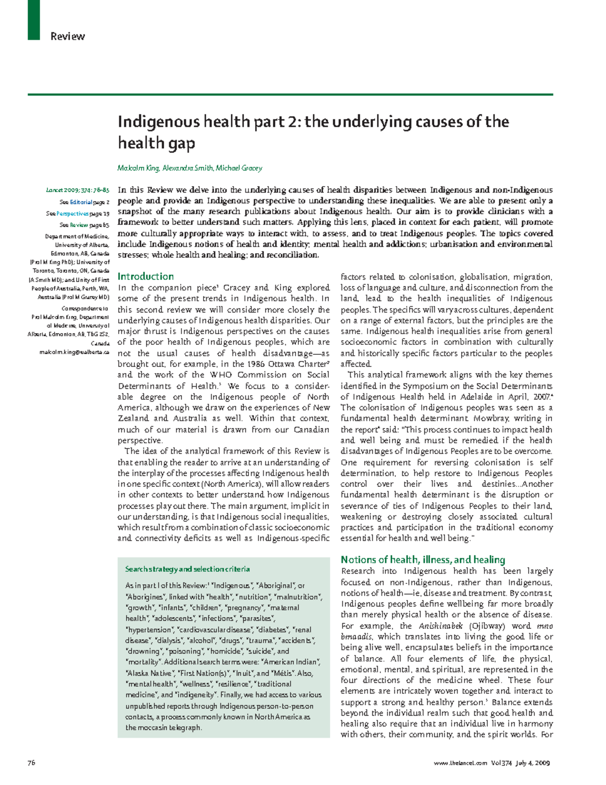 1-s2 - hjkhk hk - Indigenous health part 2: the underlying causes of ...