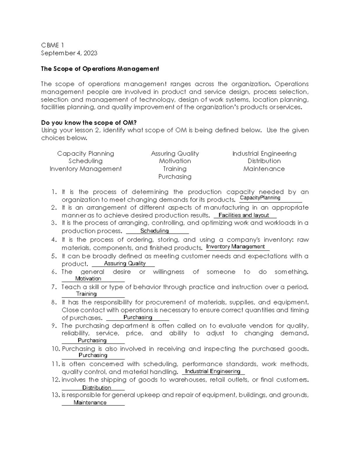 Activity 1.2.2.1 Overview of Scope of Operations Management Activity ...