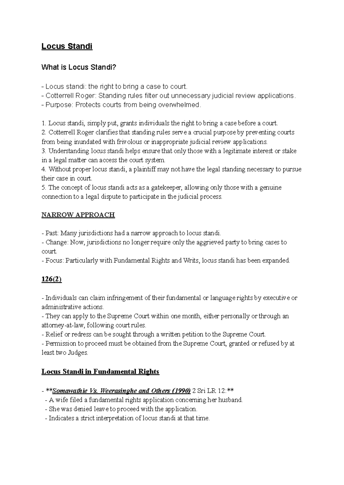 Locus Standi - Summary Constitutional law - Locus Standi What is Locus ...