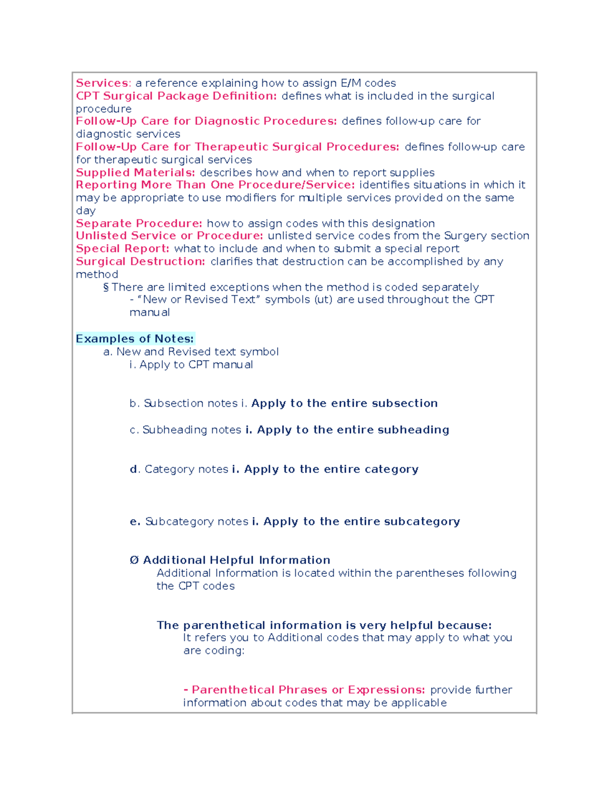 HCPCS Review sheet - Services: a reference explaining how to assign E/M ...
